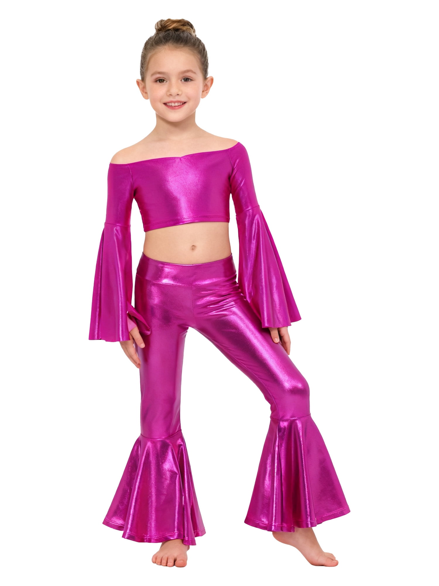 TSSOE Kids Girls Metallic Street Hip Hop Jazz Dance Outfit Long Sleeve ...