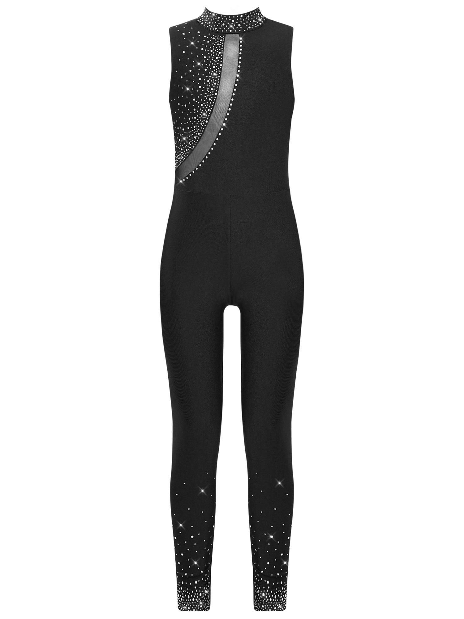 TSSOE Kids Girls Rhinestone Mesh Full Body Ballet Dance Unitard Figure ...