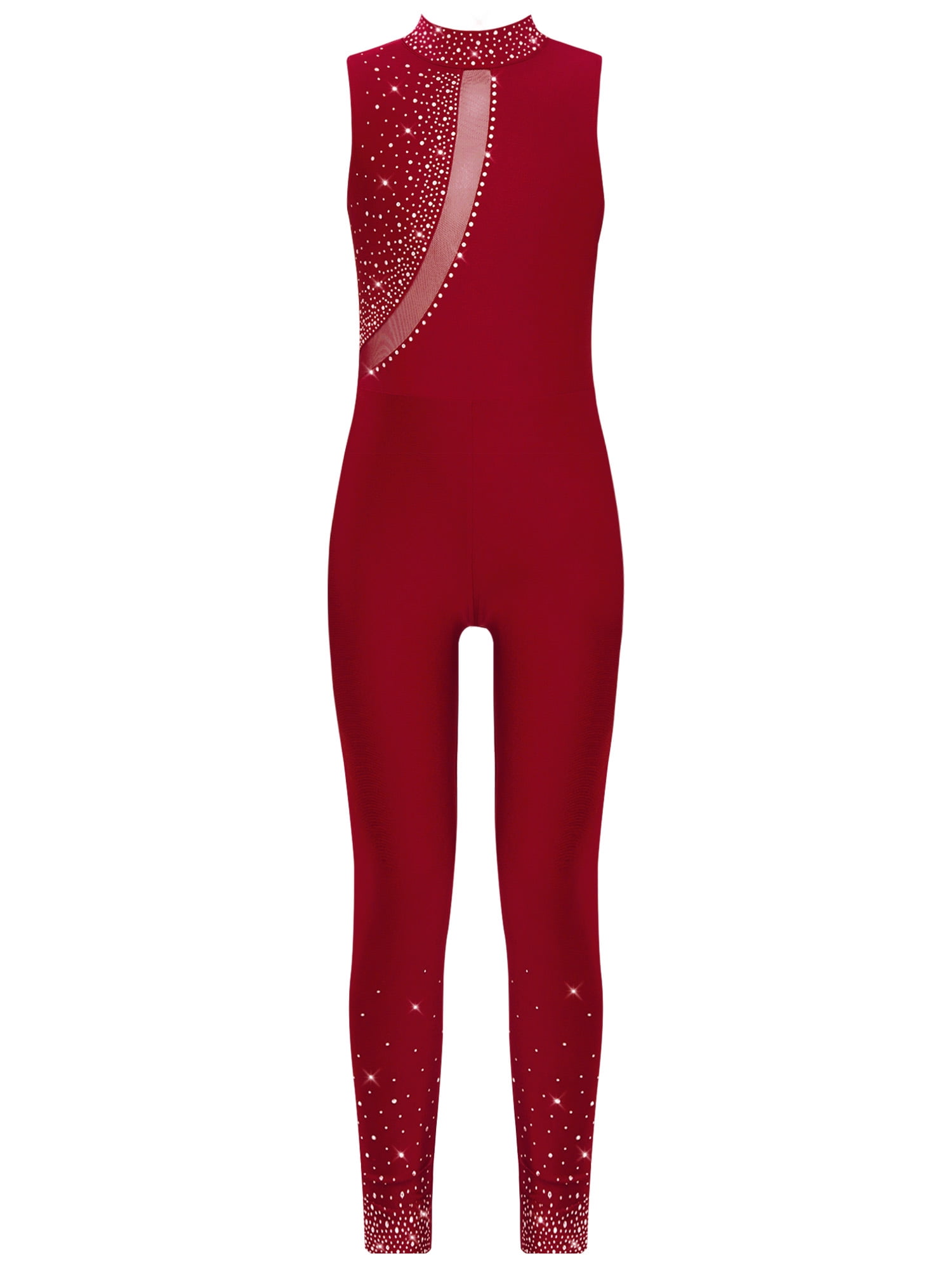TSSOE Kids Girls Rhinestone Mesh Full Body Ballet Dance Unitard Figure ...