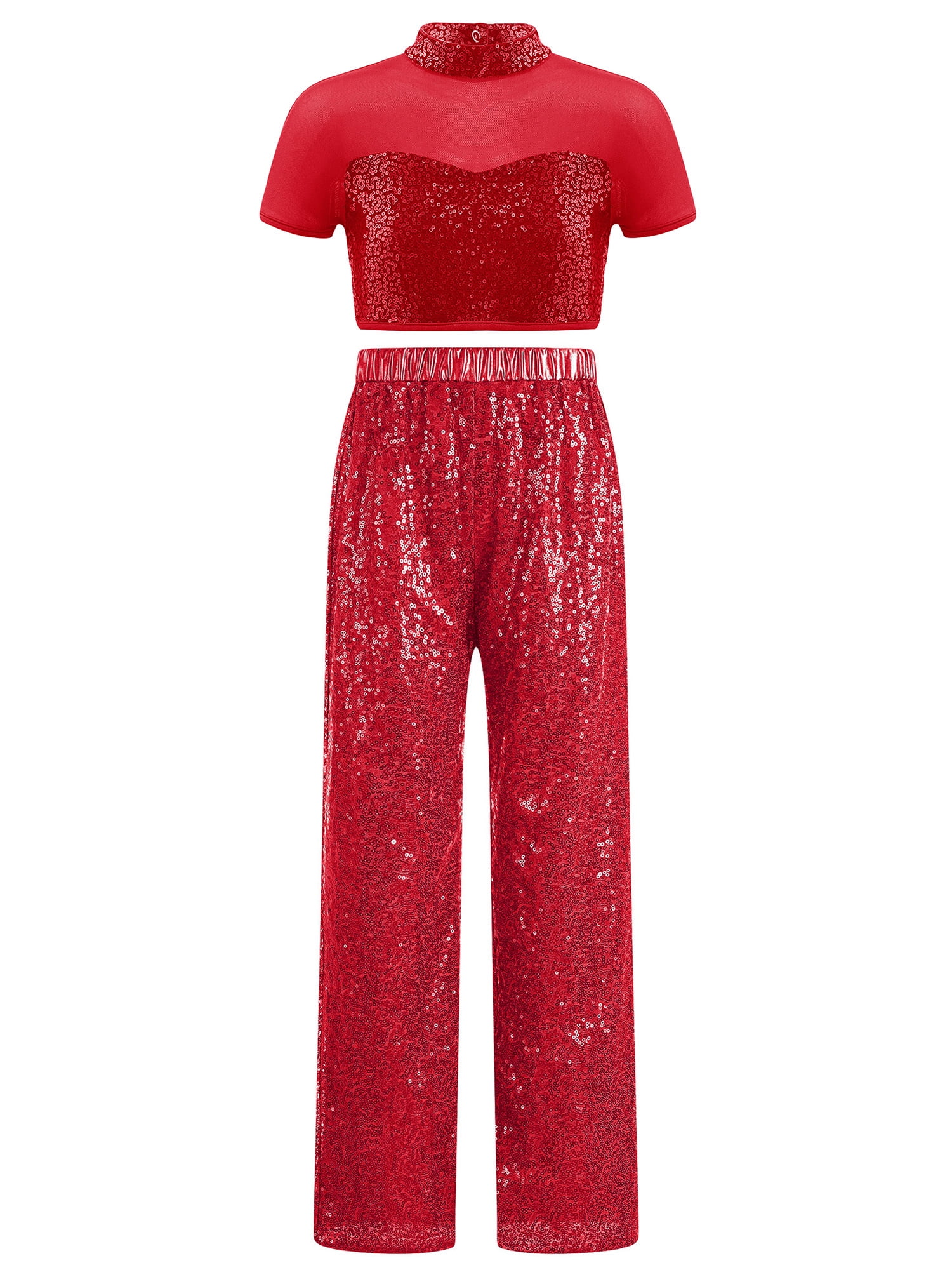TSSOE Kids Girls Shiny Hip Hop Jazz Ballet Dance Crop Tops with Sequins ...