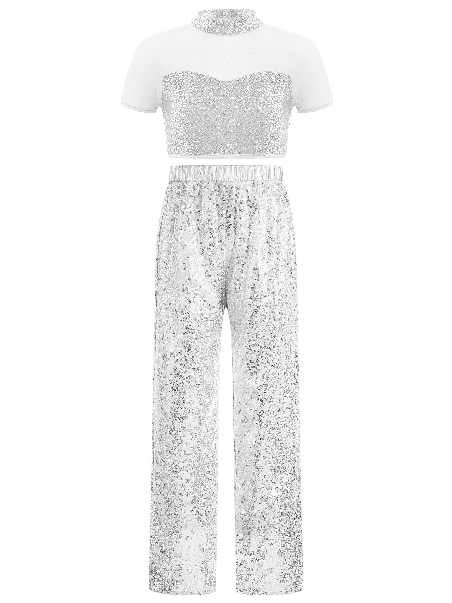 TSSOE Kids Girls Shiny Hip Hop Jazz Ballet Dance Crop Tops with Sequins ...