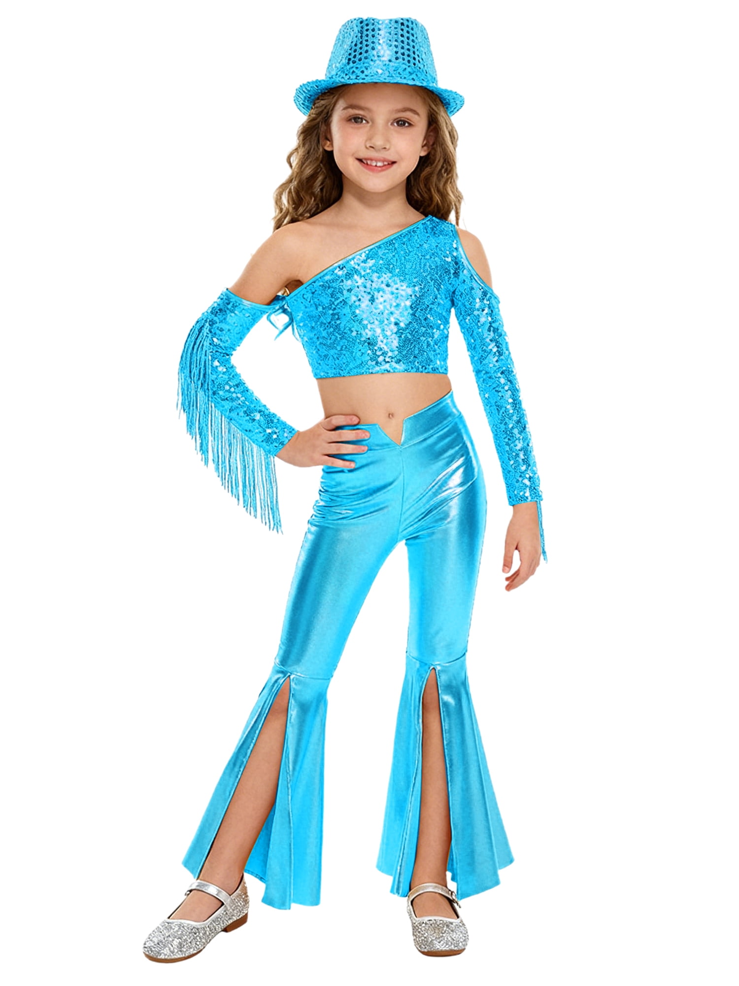 TSSOE Kids Girls Shiny Metallic Disco Dance Outfits Sparkle Sequins ...