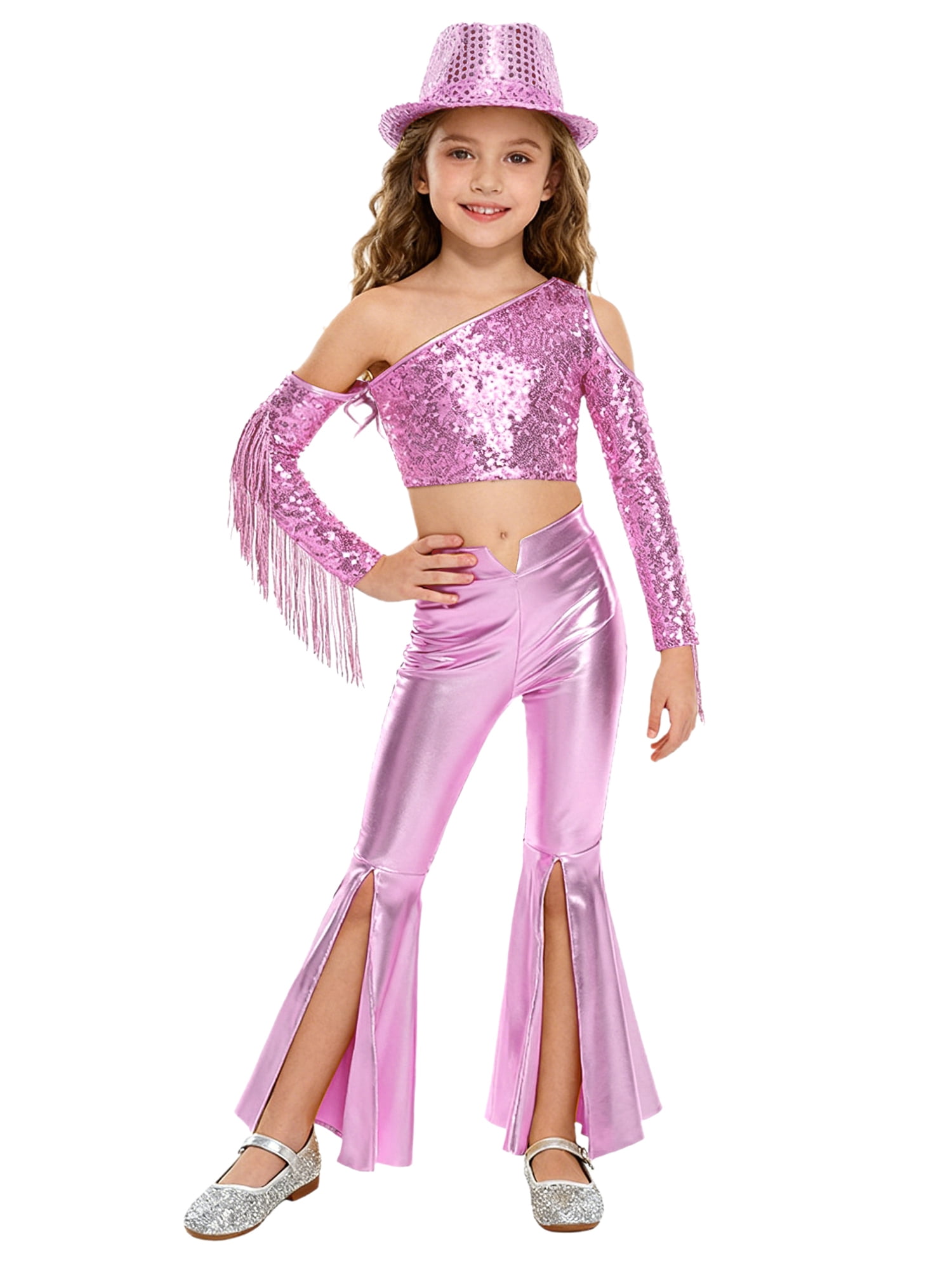 TSSOE Kids Girls Shiny Metallic Disco Dance Outfits Sparkle Sequins ...