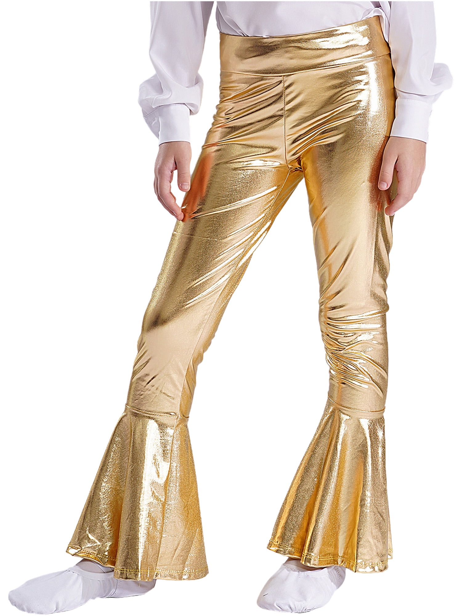 TSSOE Kids Girls Shiny Metallic High Waisted Flare Pants Bell Bottom ...