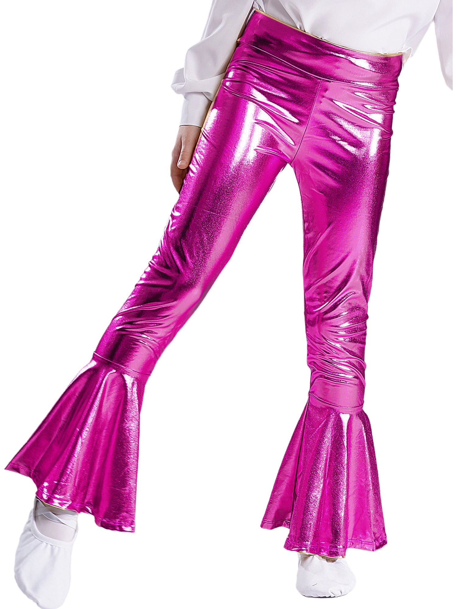 TSSOE Kids Girls Shiny Metallic High Waisted Flare Pants Bell Bottom ...