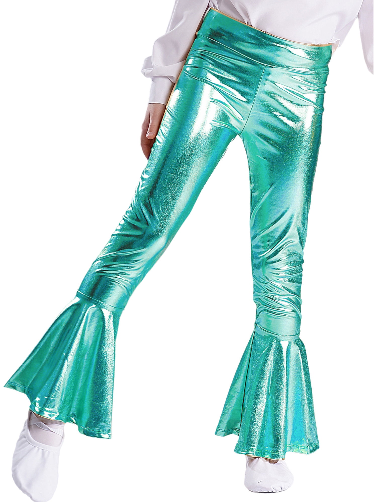 TSSOE Kids Girls Shiny Metallic High Waisted Flare Pants Bell Bottom ...