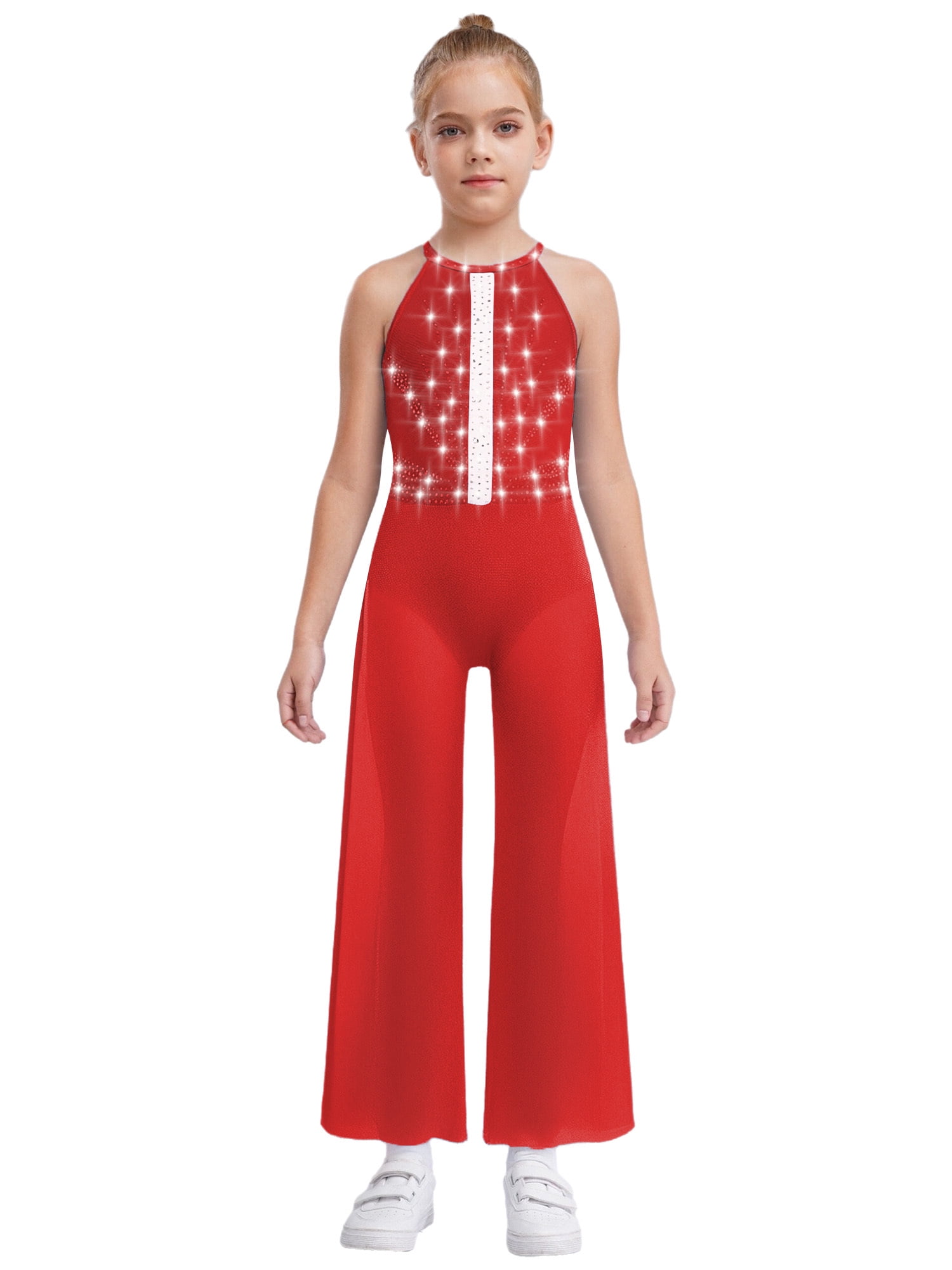 TSSOE Kids Girls Shiny Rhinestone Modern Dance Unitards Sleeveless Wide ...