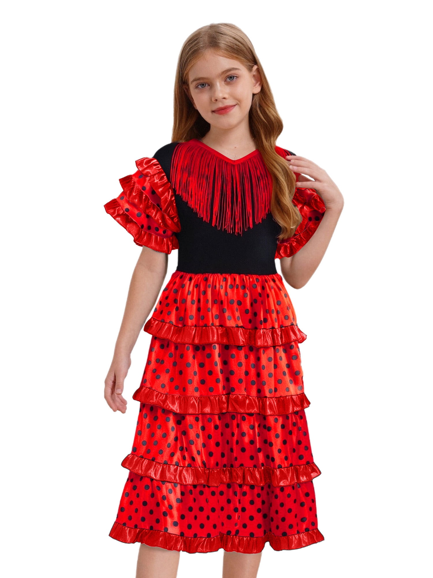 TSSOE Kids Girls Spanish Flamenco Dress Mexican Dancer Skirt Ruffle ...