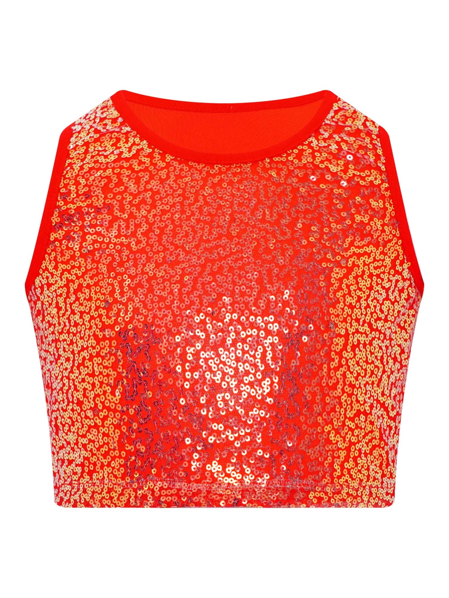 TSSOE Kids Girls Sparkling Sequin Crop Top Vest for Jazz Dance ...