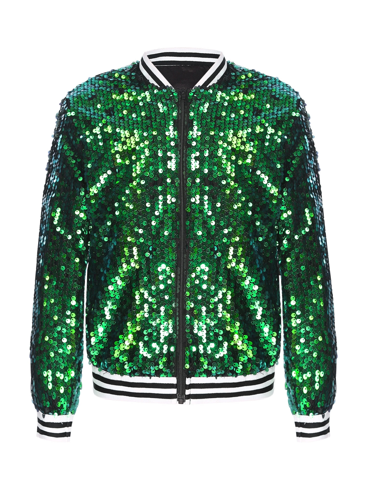 TSSOE Kids Girls Sparkly Sequin Baseball Jacket Coat Long Sleeve Zip Up Outerwear Dancing Party ...