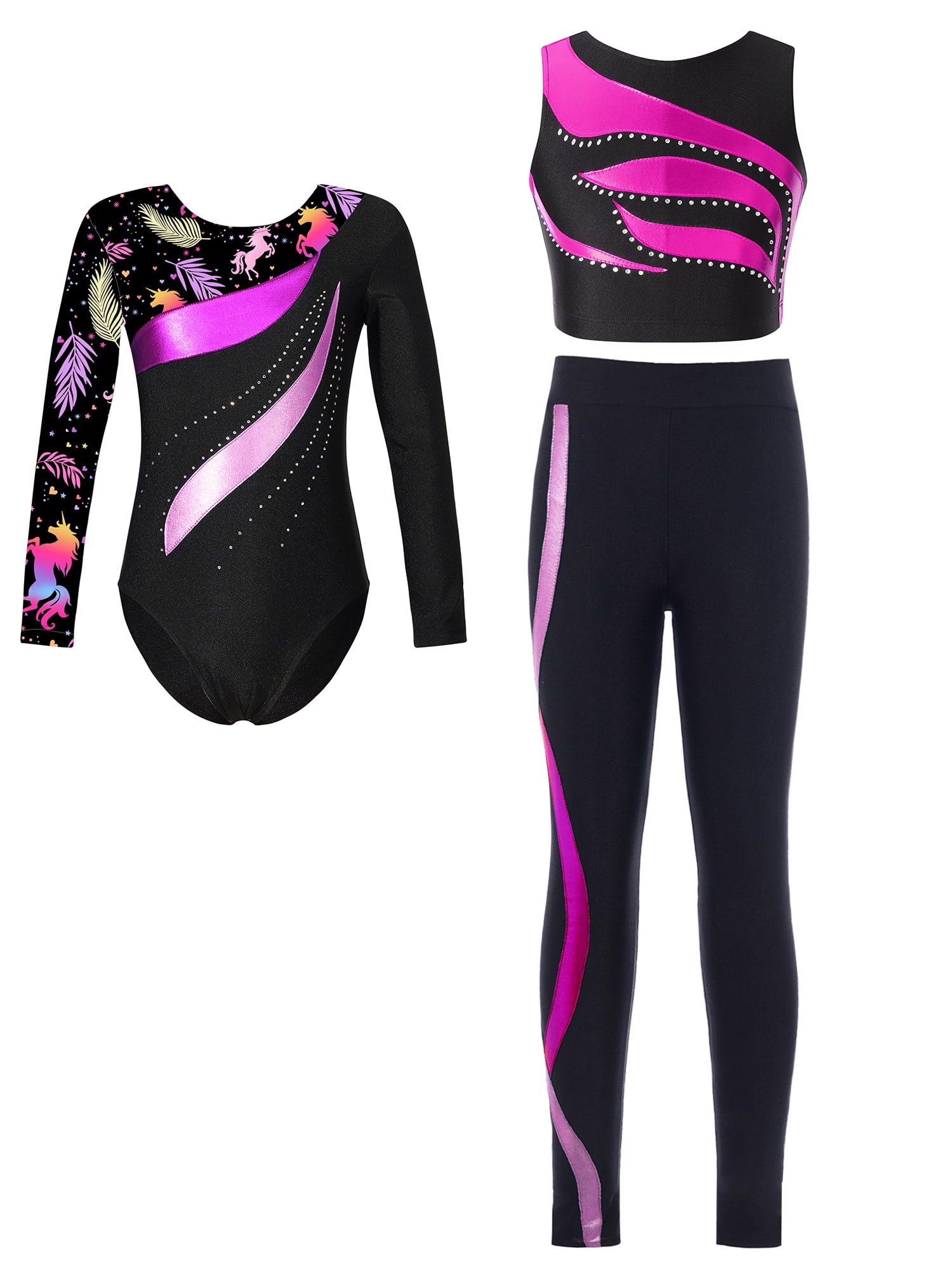 TSSOE Kids Girls Sport Suit Sparkle Long Sleeve Gymnastics Jersey ...