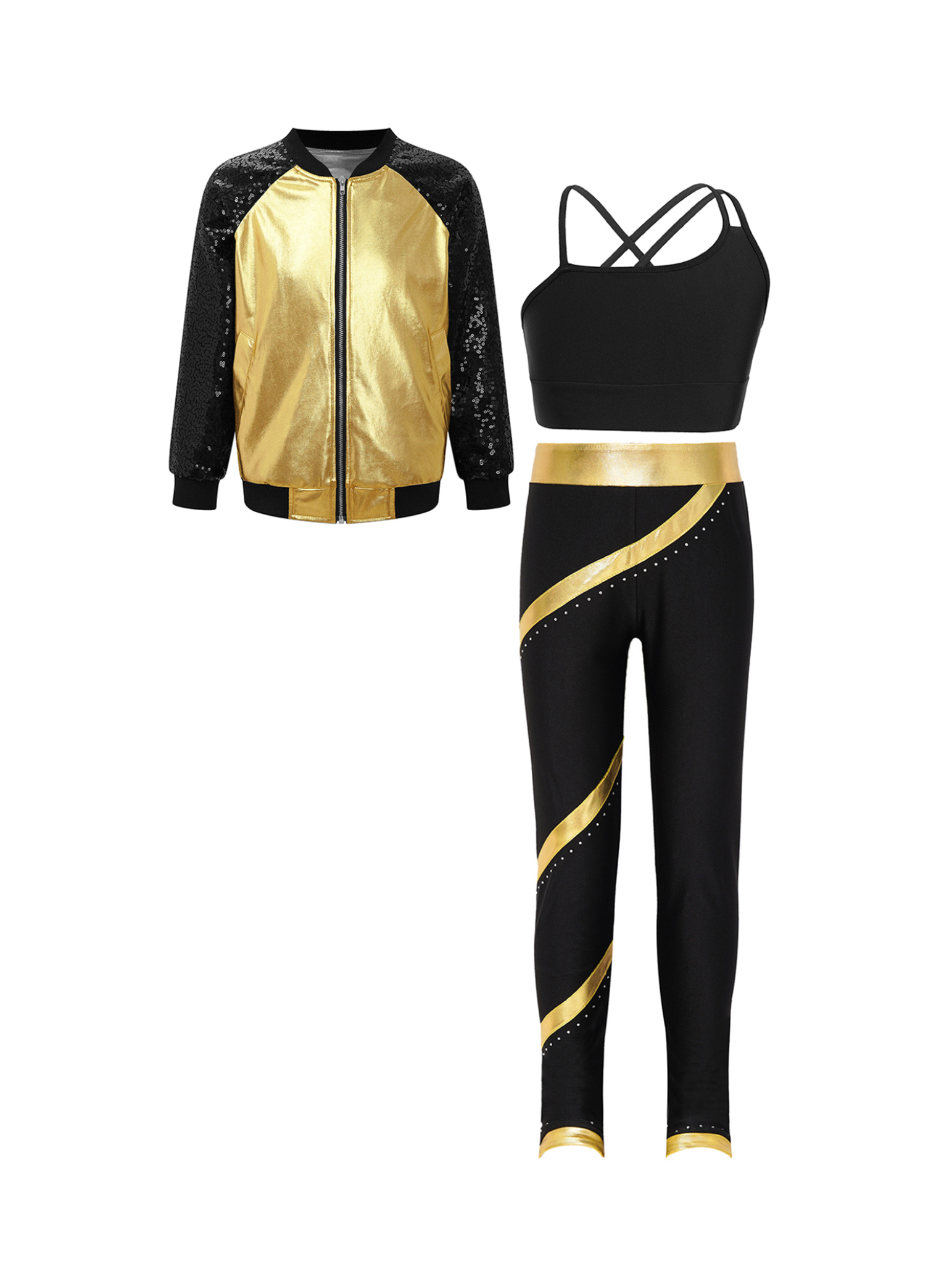 TSSOE Kids Girls Sport Tracksuit Streetwear Shiny Metallic Jacket ...