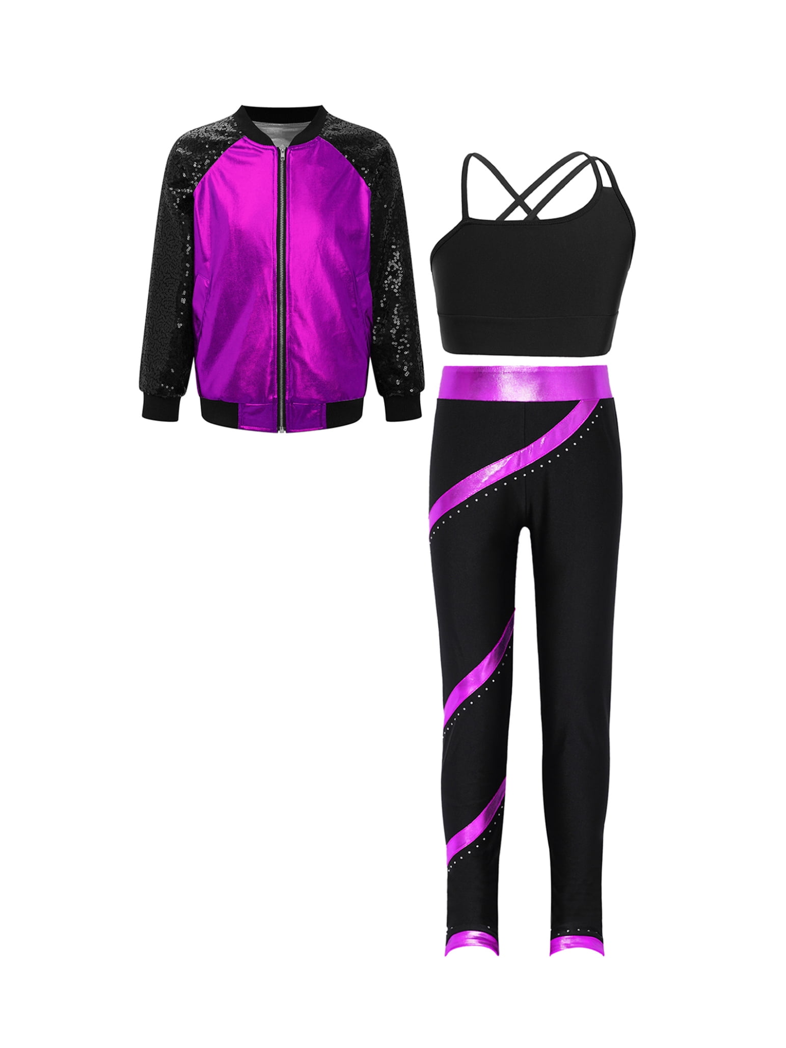 TSSOE Kids Girls Sport Tracksuit Streetwear Shiny Metallic Jacket ...