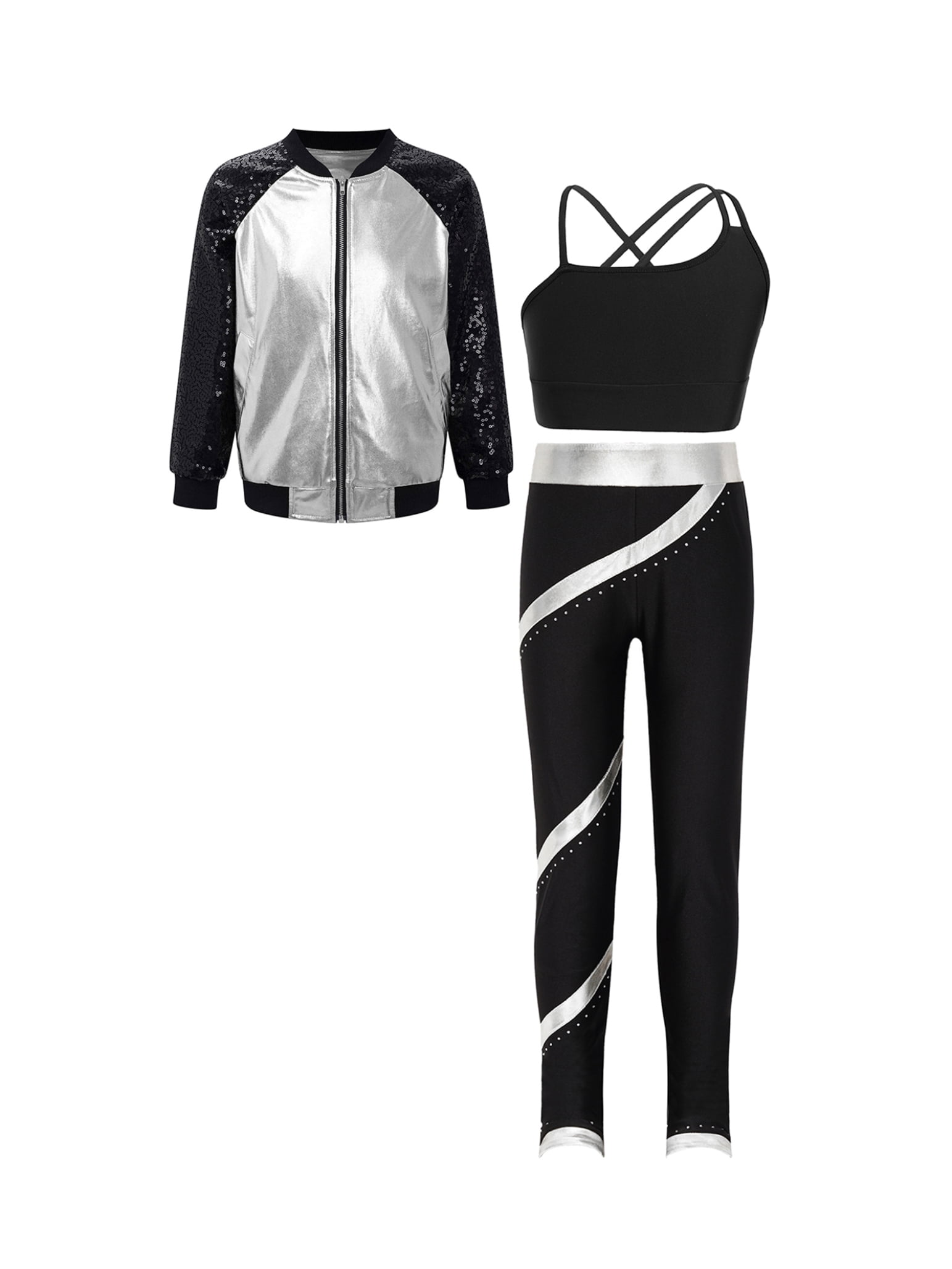TSSOE Kids Girls Sport Tracksuit Streetwear Shiny Metallic Jacket ...