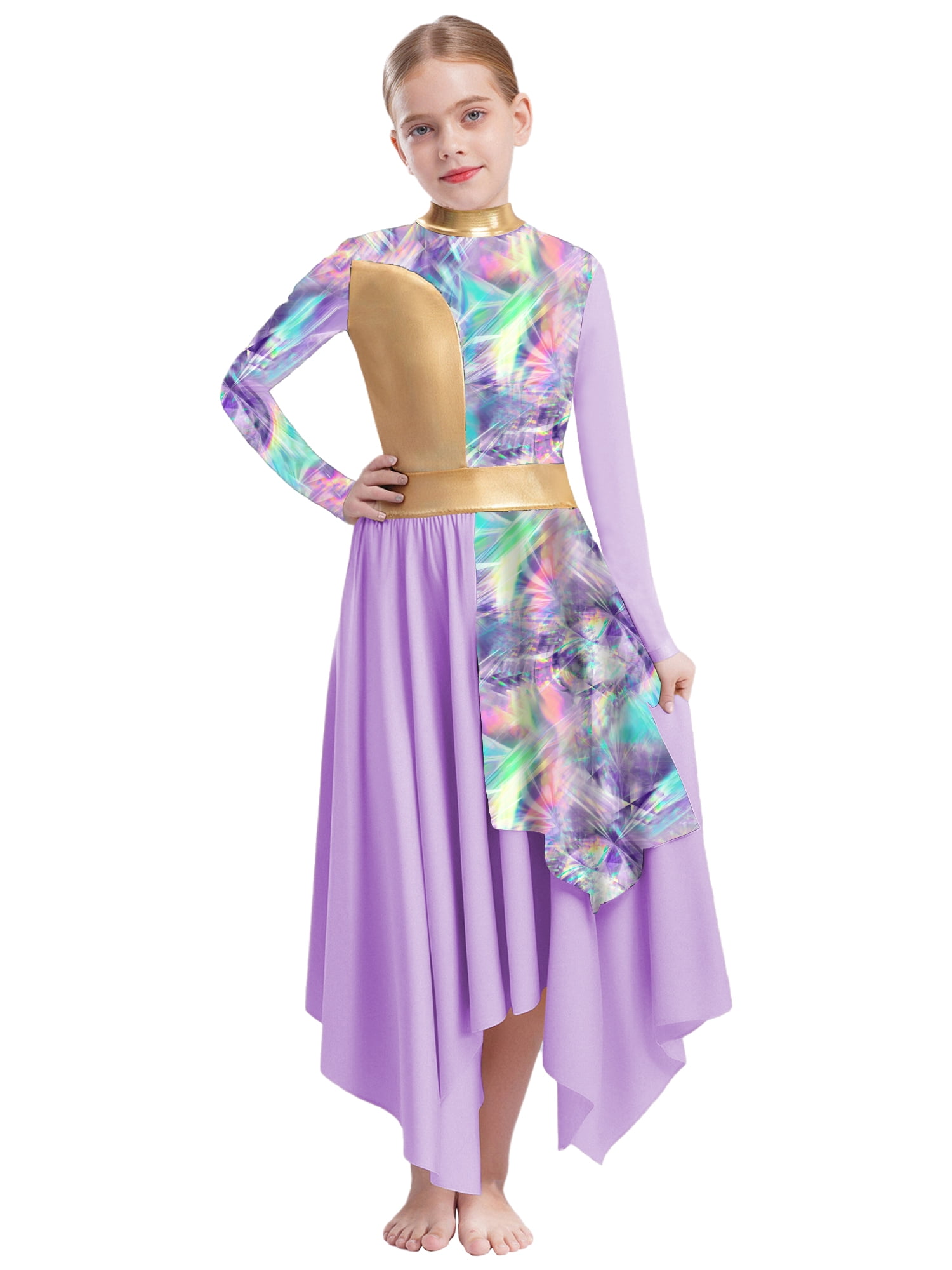 TSSOE Kids Girls Worship Praise Dance Dress Long Sleeve Irregular Tunic Liturgical Church Robe ...