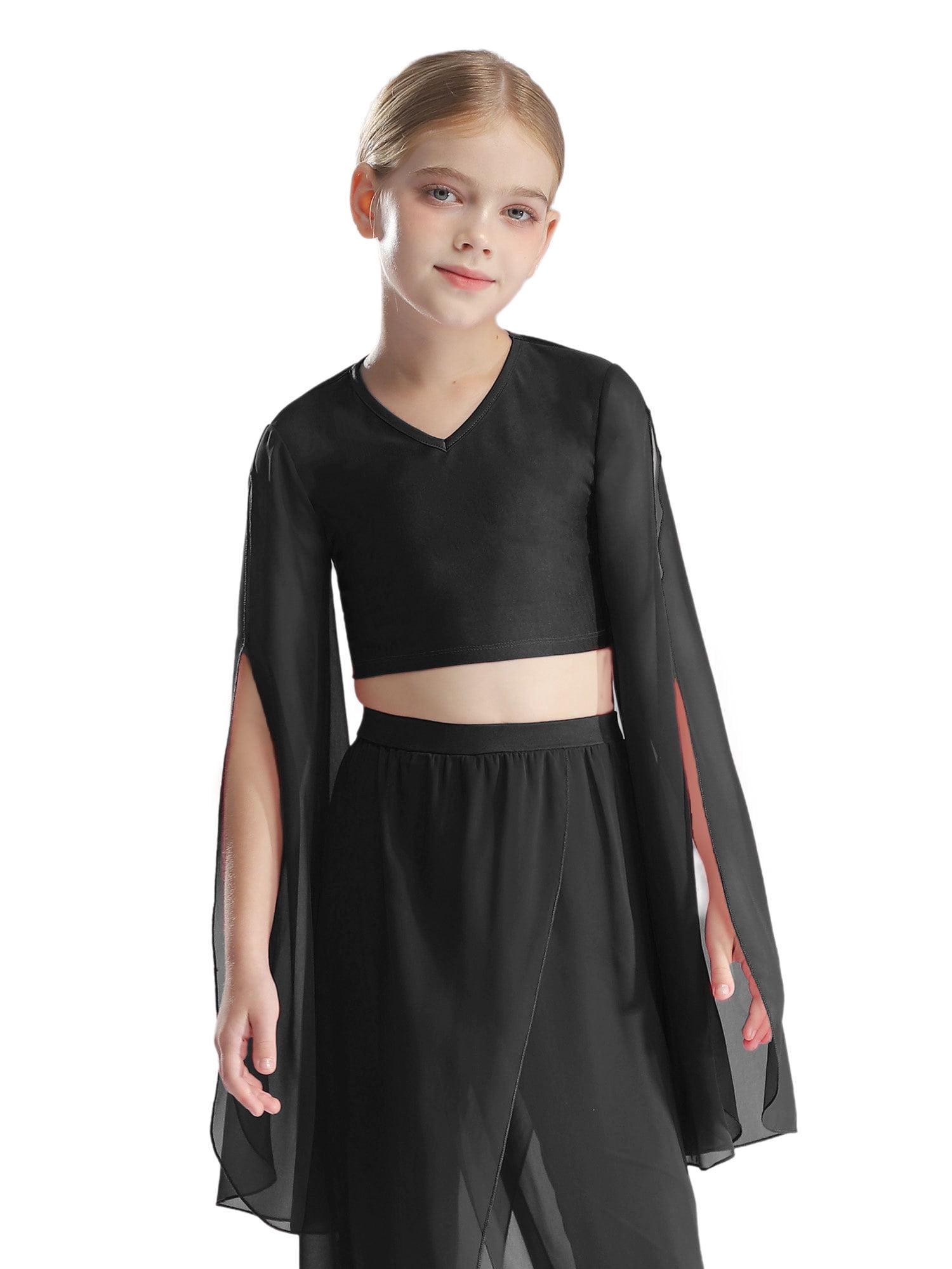 TSSOE Kids Kids Girls Lyrical Dance Crop Tops Flared Sleeves Ballet ...