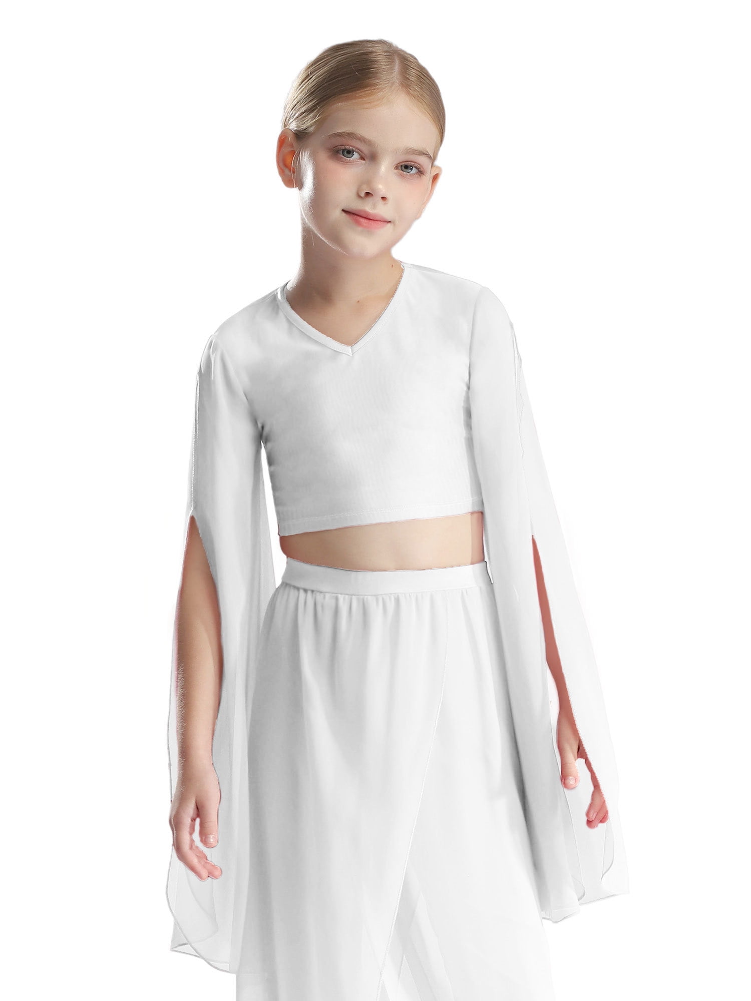 TSSOE Kids Kids Girls Lyrical Dance Crop Tops Flared Sleeves Ballet ...