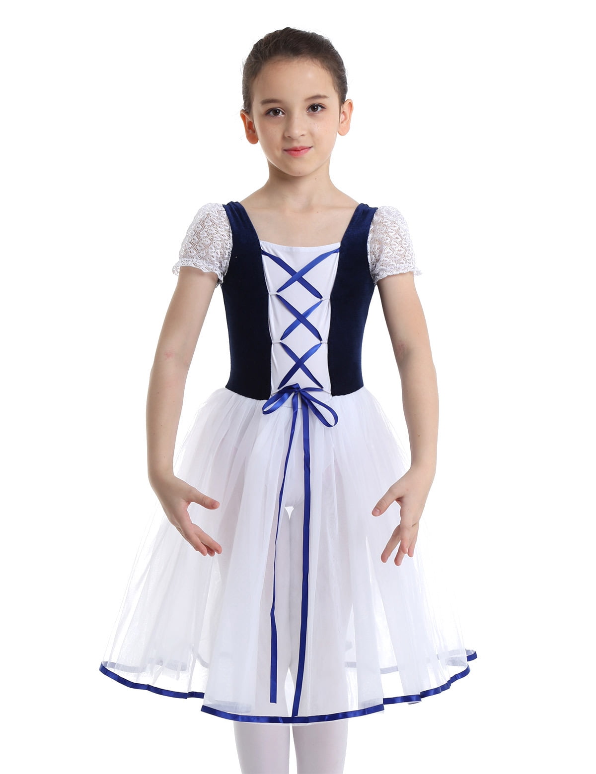 TSSOE Lyrical Dance Dress for Girls Floral Lace Velvet Ballet Leoatrd ...