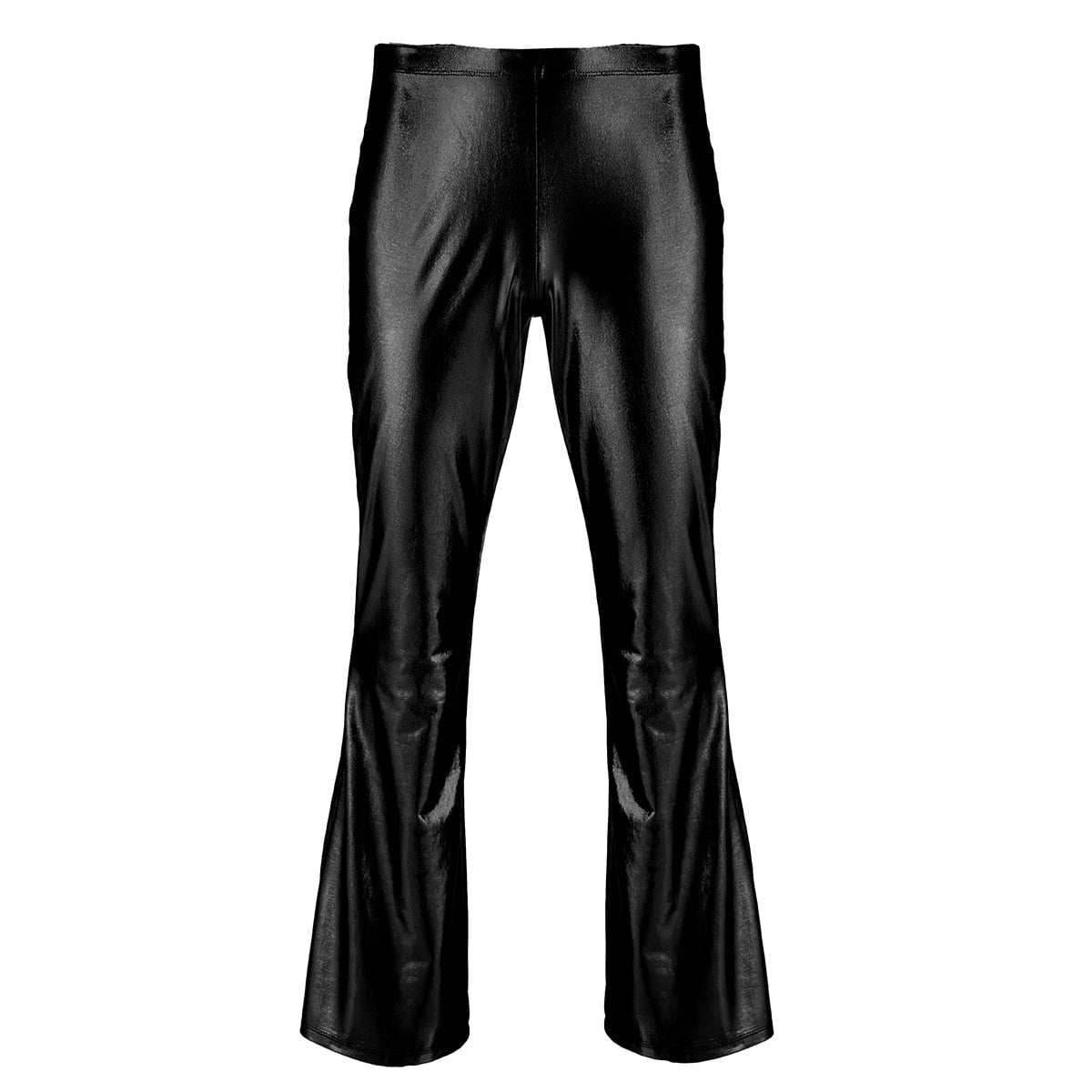 TSSOE Men's PVC Leather Long Pants 70s Disco Trousers Flared Bell ...