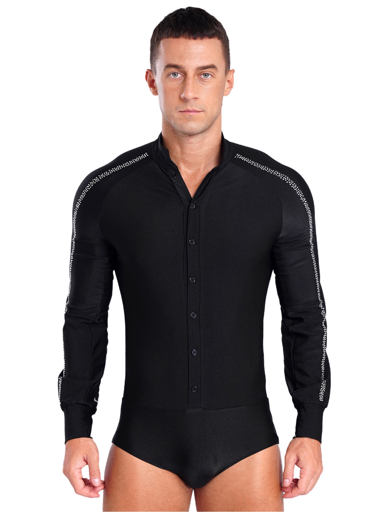 TSSOE Mens One-Piece Latin Tango Dance Shirt Leotard Shiny Unitard ...