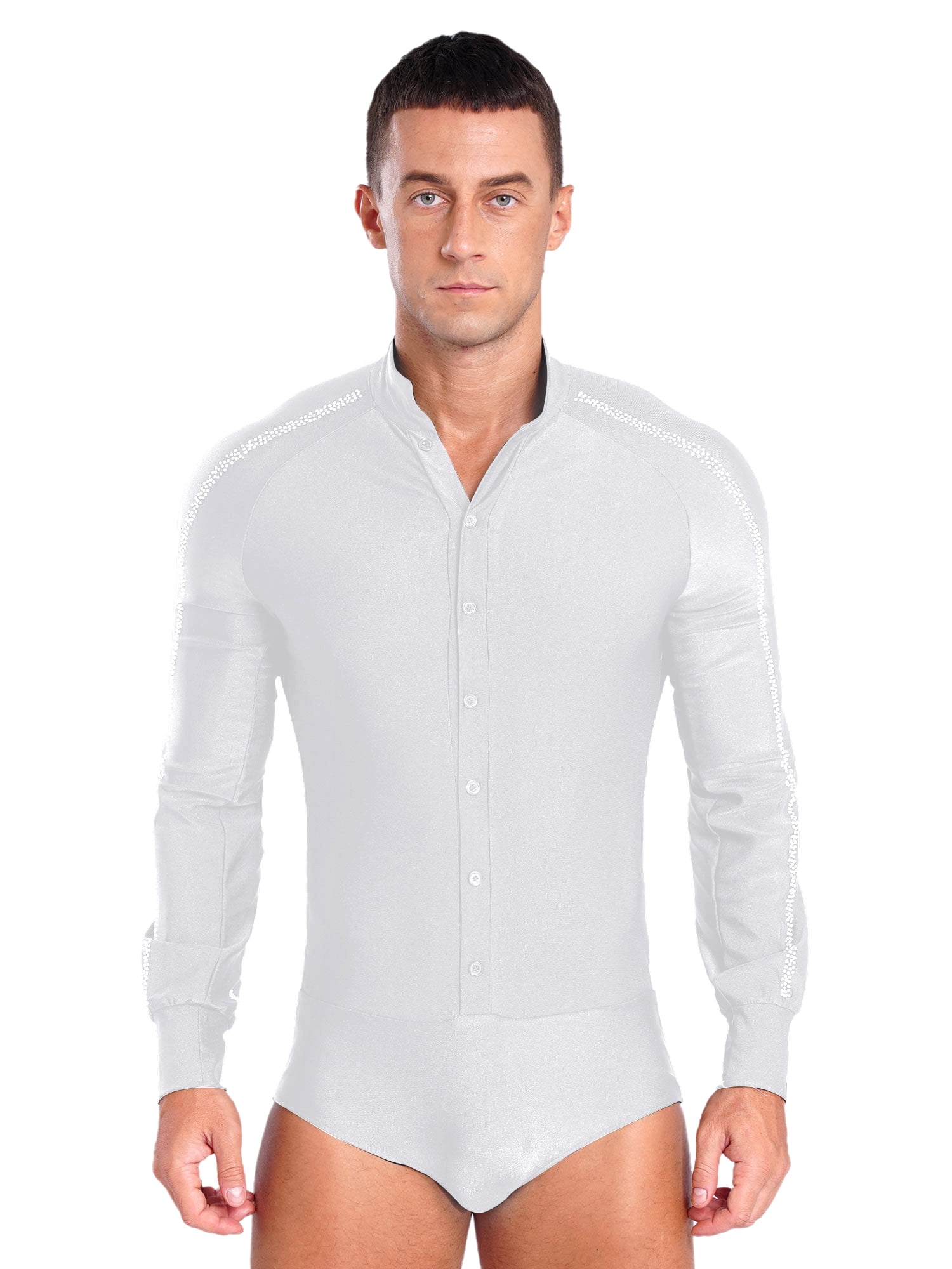 TSSOE Mens One-Piece Latin Tango Dance Shirt Leotard Shiny Unitard ...