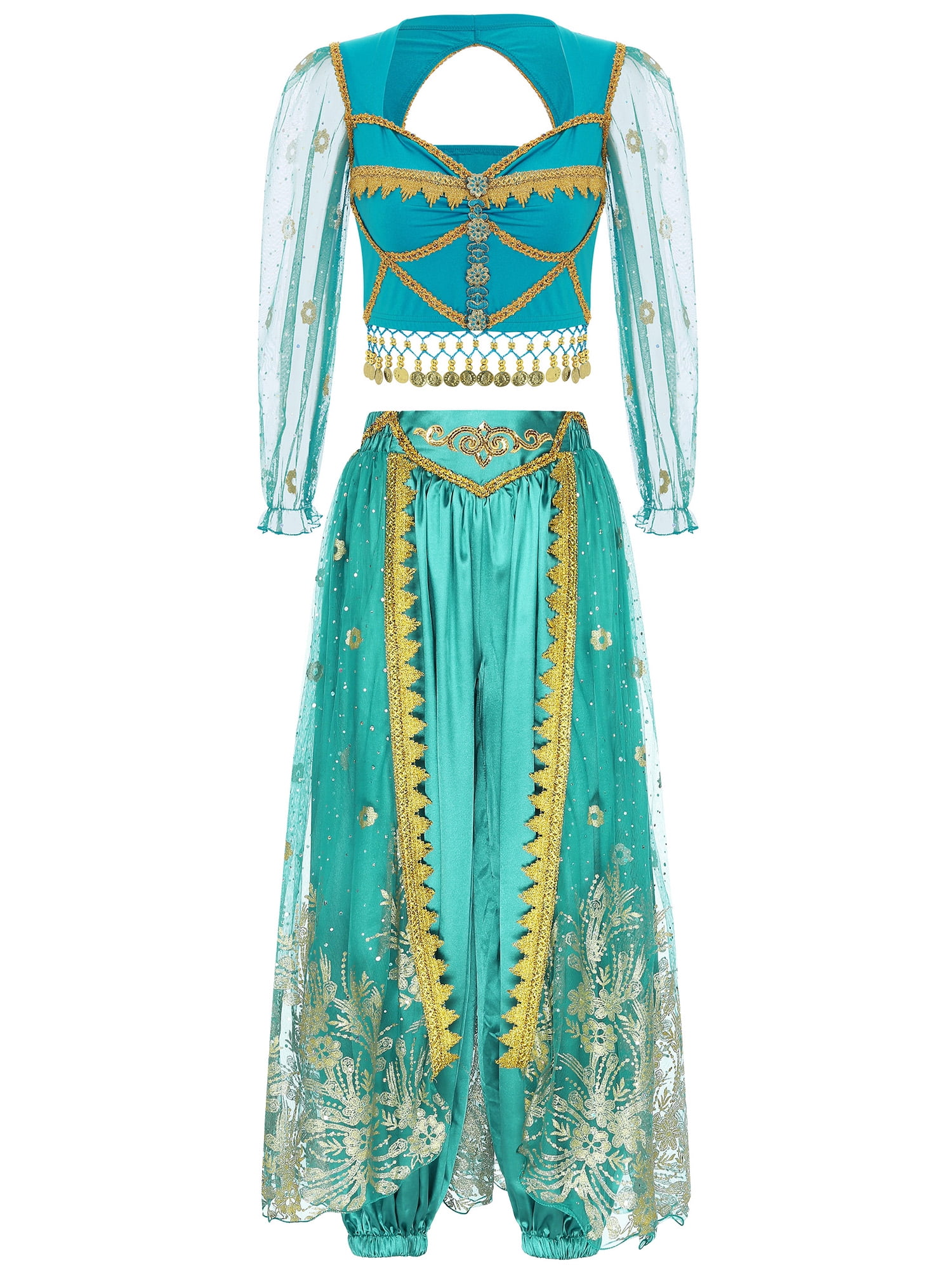 TSSOE Women Belly Dance Outfits Long Sleeve Crop Top Sheer Mesh ...