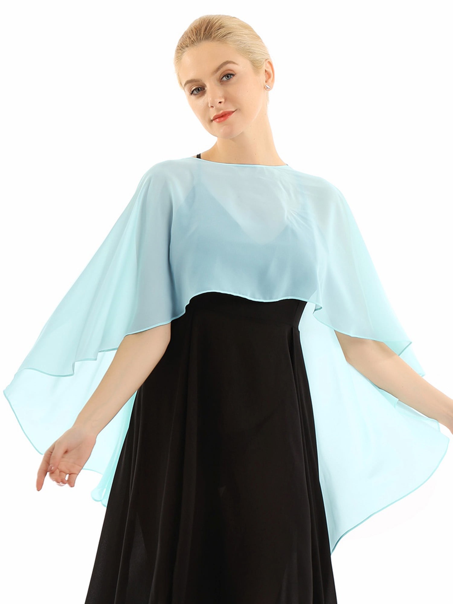 TSSOE Women Chiffon Wedding Bridal Irregular Shawl Cape Bolero Wrap ...
