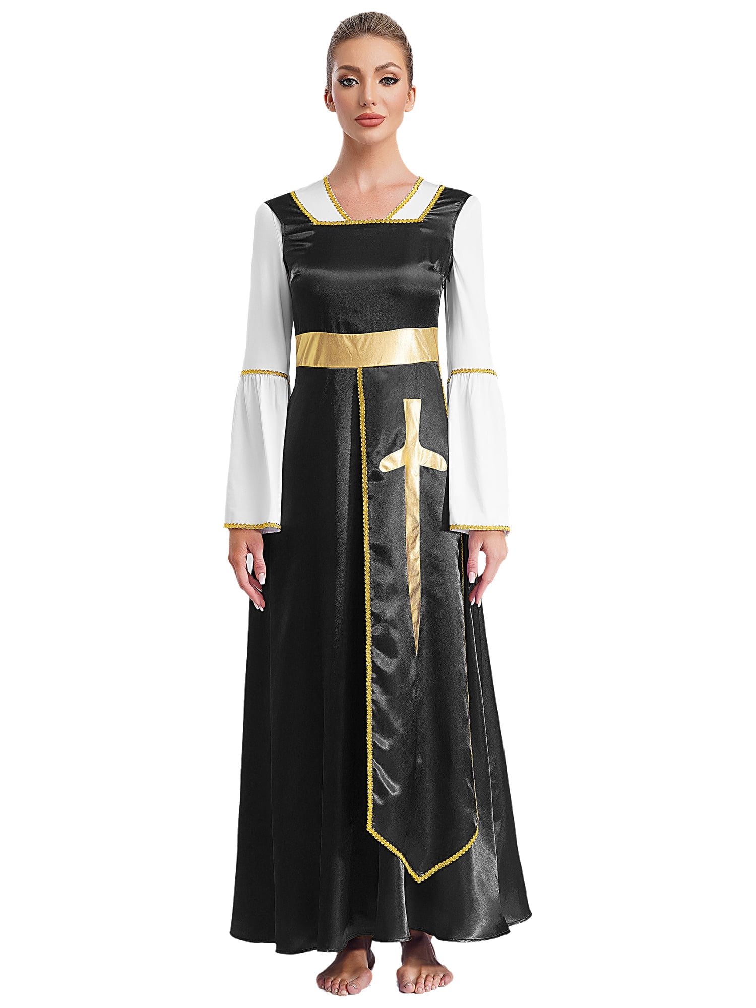 TSSOE Women Metallic Cross Praise Dance Dress Worship Dancewear Ruffle ...