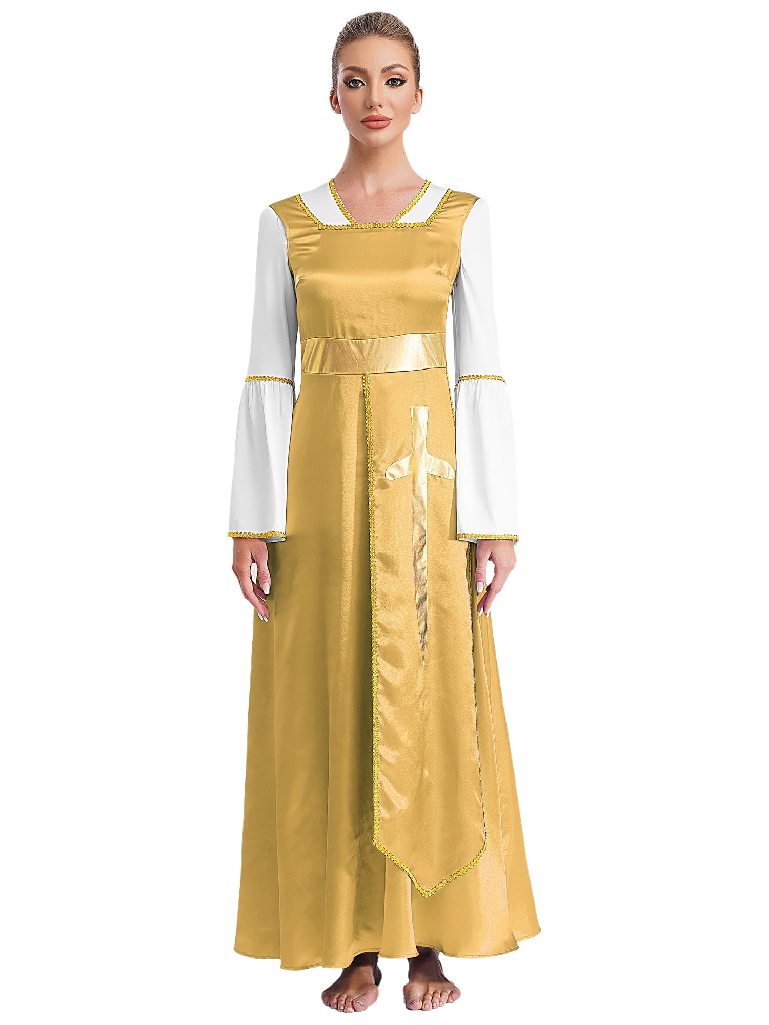 TSSOE Women Metallic Cross Praise Dance Dress Worship Dancewear Ruffle ...