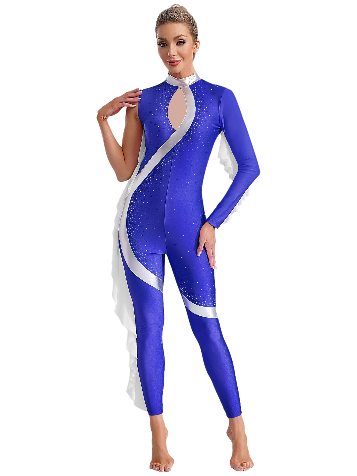 TSSOE Women Shiny Rhinestone Gymnastics Leotard Unitard Ruffles Dance ...