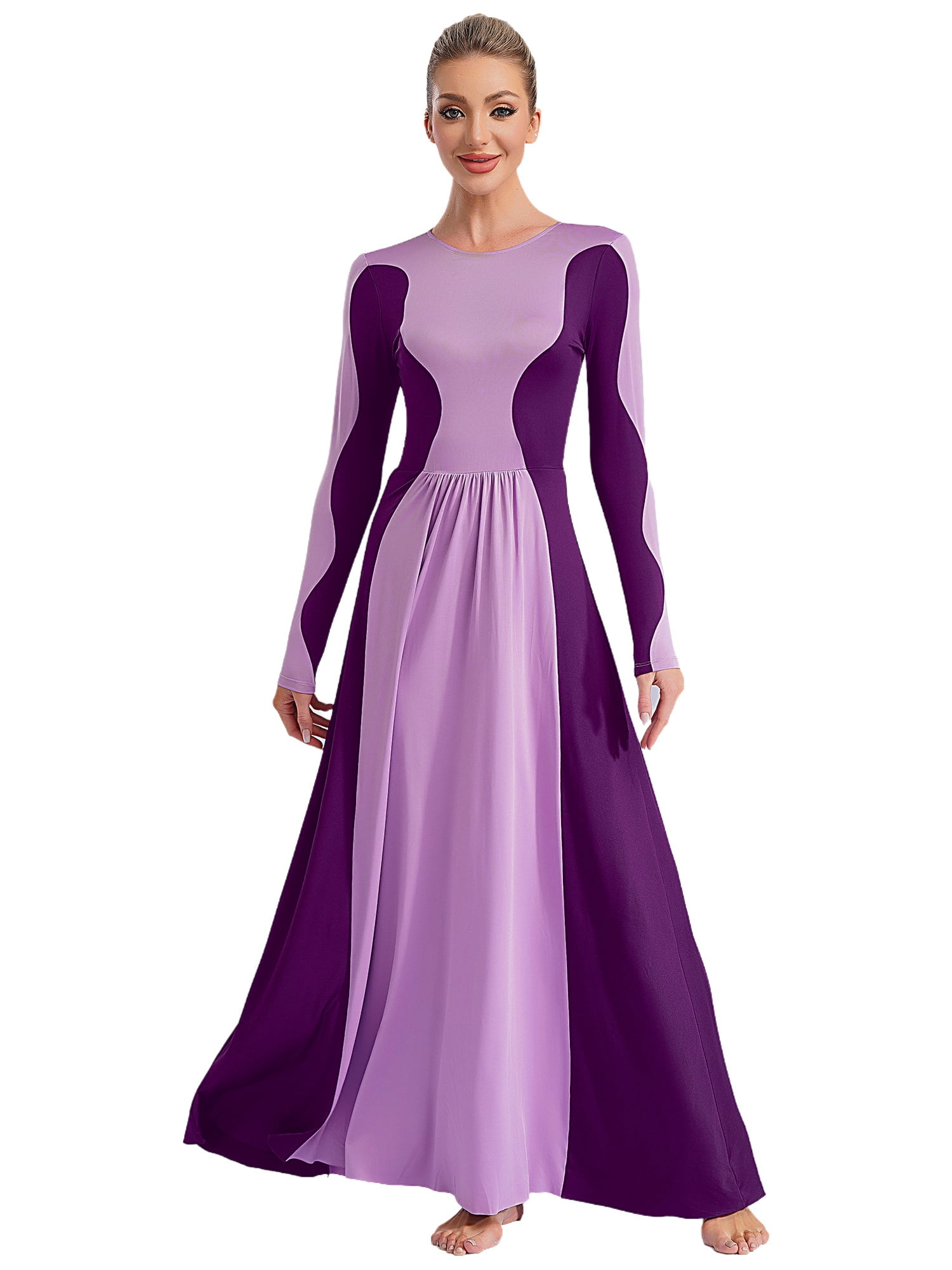 TSSOE Women's Round Neck Long Sleeve Worship Praise Lyrical Dance Dress ...