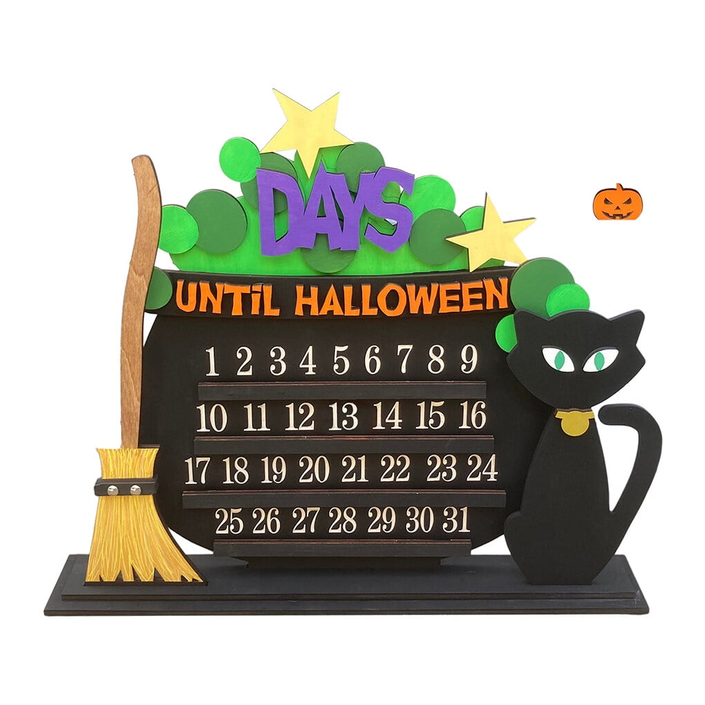 TSSUOUN Halloween Countdown Calendar Cat Broom Wood Countdown Desktop ...