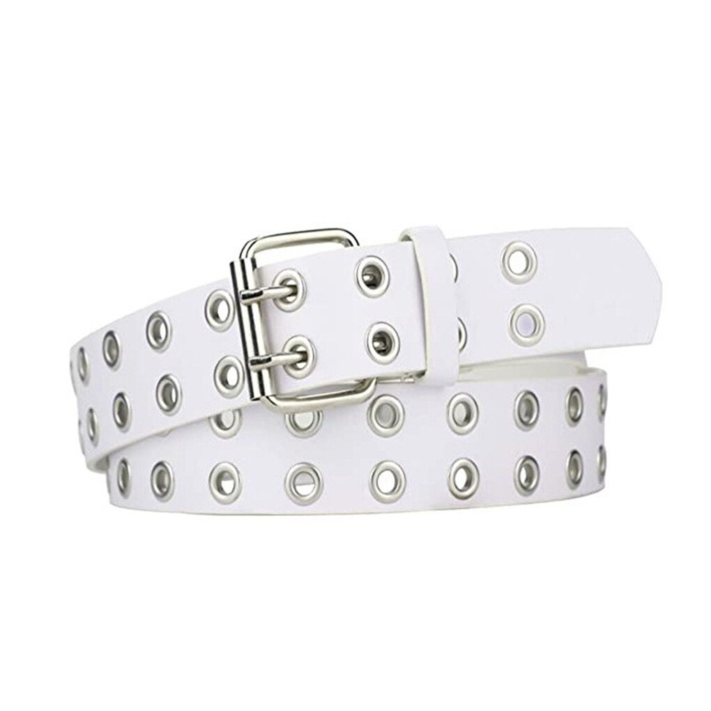 TSSUOUN Punk Double Needle Buckle Waistband Women's Eye Belt White ...