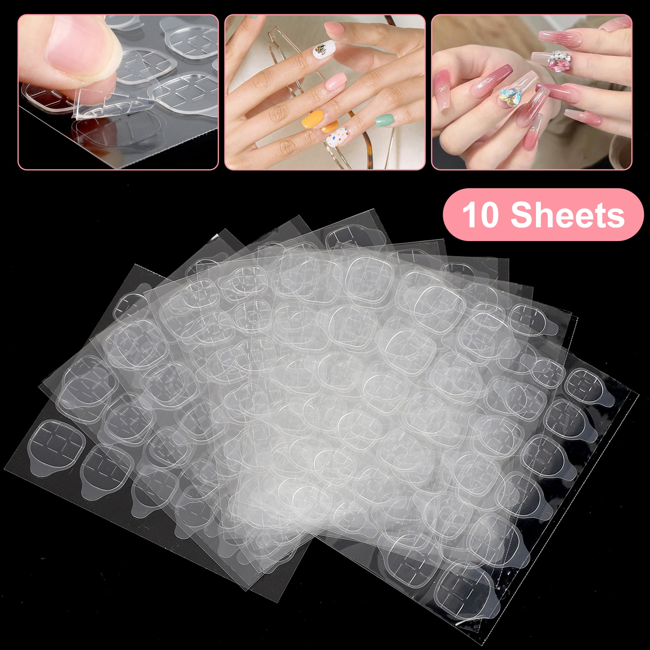 TSV 10 Sheets 240pcs Double-Side Nail Adhesive, Nail Glue Stickers ...