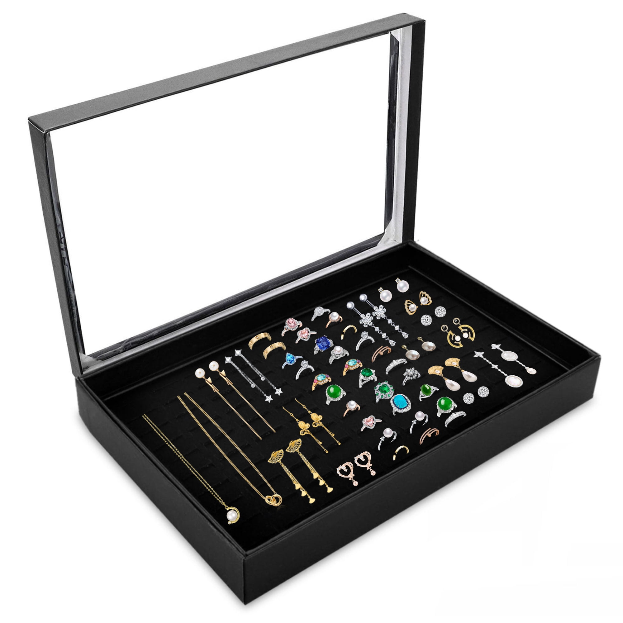 TSV 100-Slot Ring Storage and Earring Holder with Transparent Lid ...