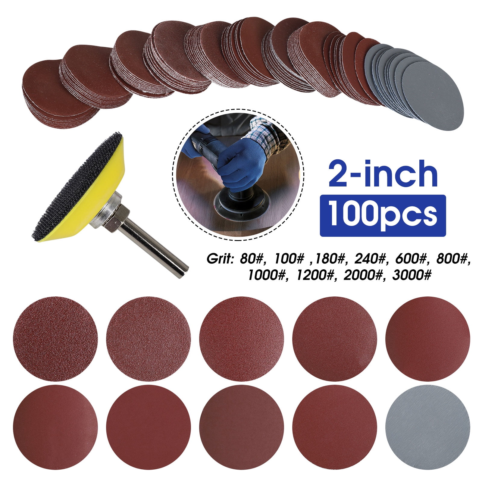 TSV 100pcs 2" Sanding Disc Pads, 80-3000 Grit Sander Disc Sandpapers ...