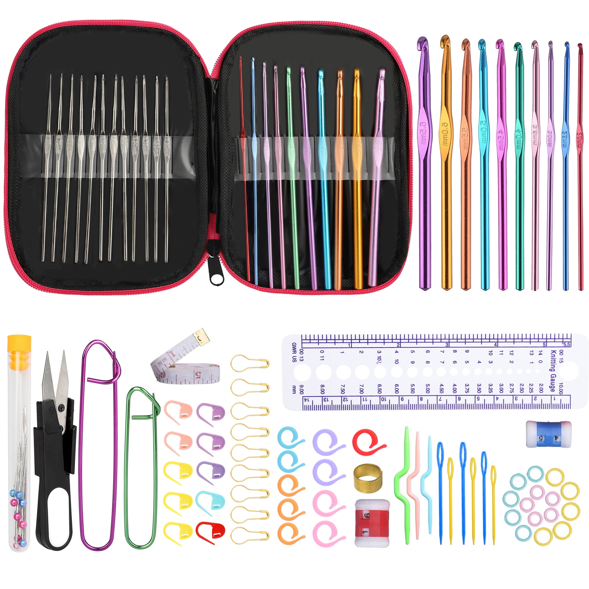 TSV 100pcs Crochet Hooks Kit, Yarn Needles, Marking Clips, Gauge ...