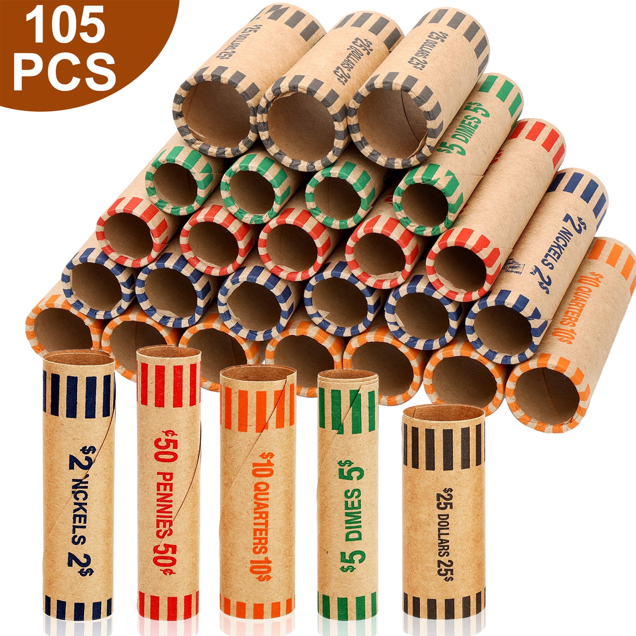 TSV 105pcs Assorted Preformed Coin Wrappers Rolls, Bulk Preformed Paper ...