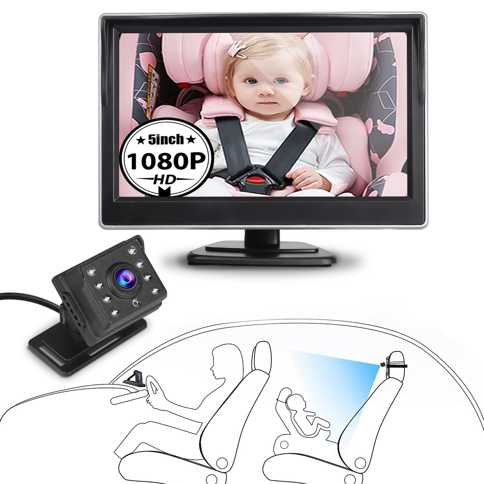 TSV 1080P Baby Car Camera, Baby Car Mirror for Back Seat with 5-Inch HD ...