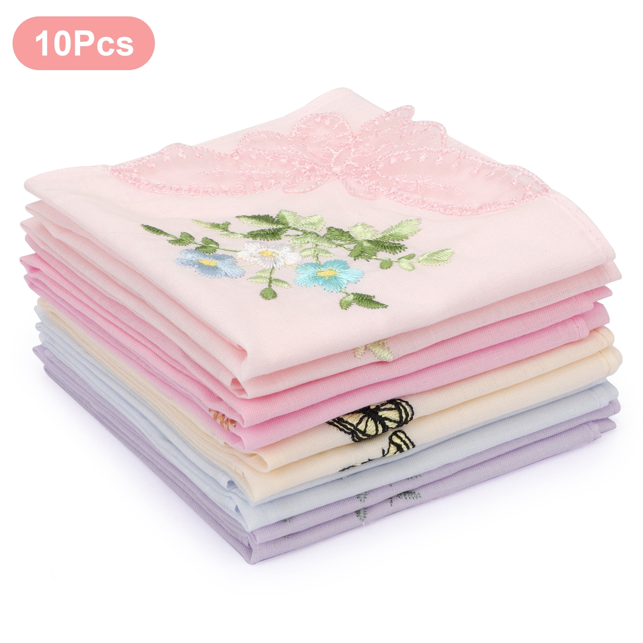 TSV 10pcs Floral Embroidered Handkerchiefs for Women, 11x11" Soft ...