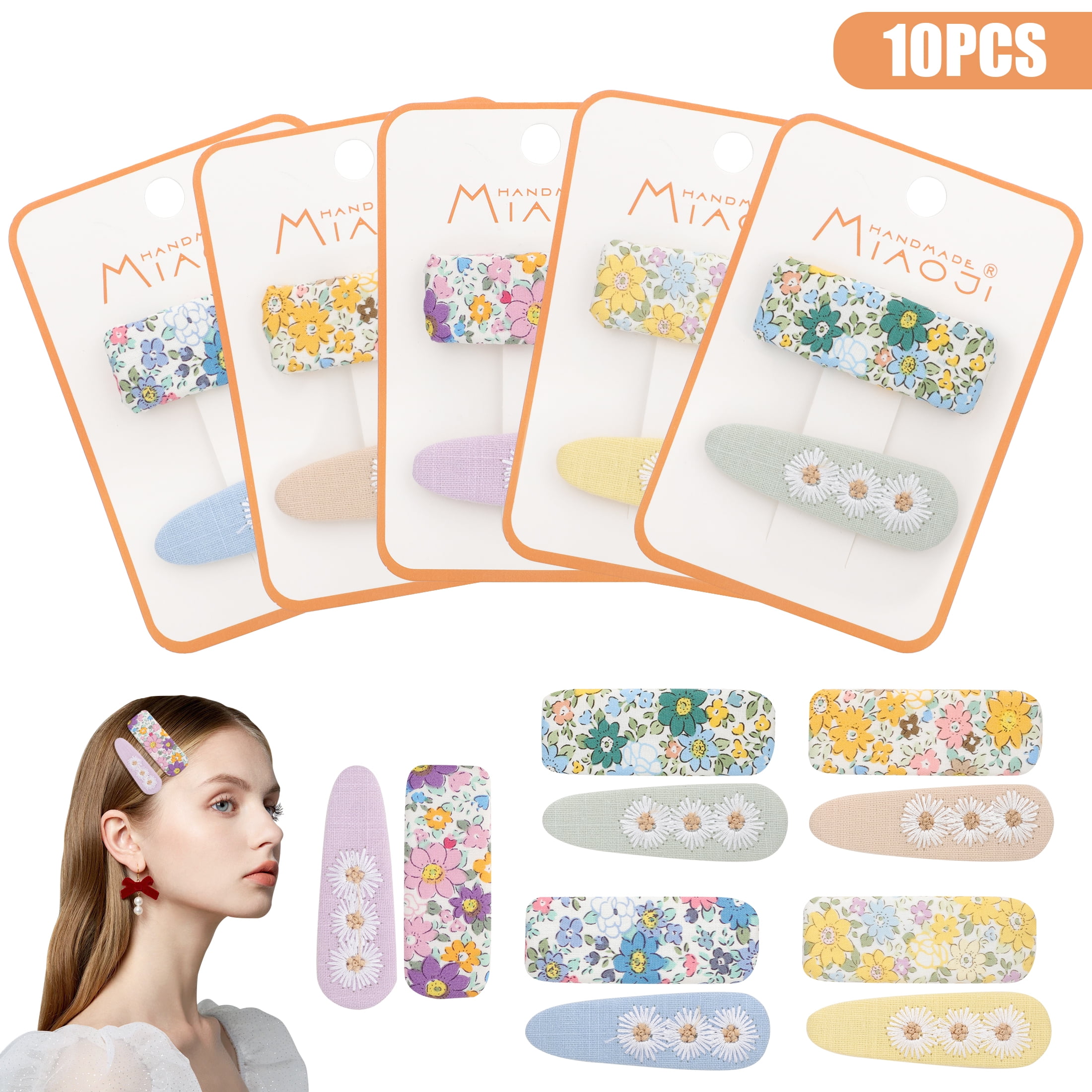 TSV 10pcs Cute Metal Hair Clips, Daisy Embroidery, Wrapped Snap Pins, 5 ...