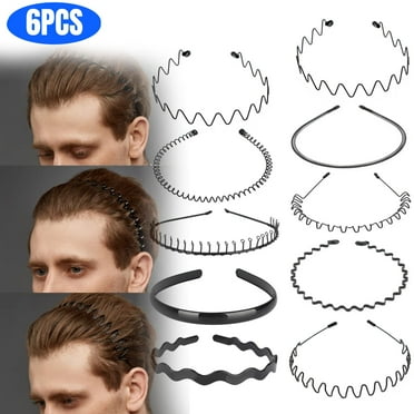 EEEkit 6pcs Metal Wavy Headbands, Elastic Non-Slip Hair Hoops for Men ...