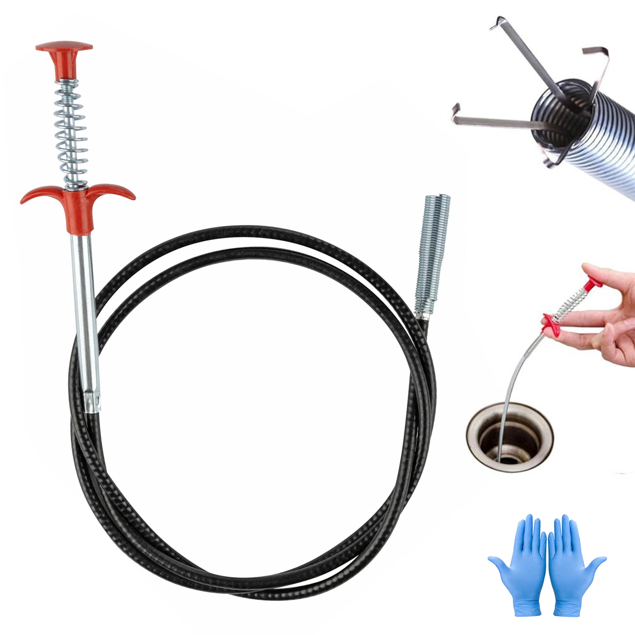 TSV 118" Drain Snake, Drain Clog Remover, Sink Snake Drain Cleaner Tool ...