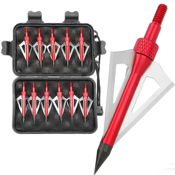 TSV 12 Pcs Hunting Broadheads, 3 Blades Archery 100 Grain, Recurve Package, Compatible with ...