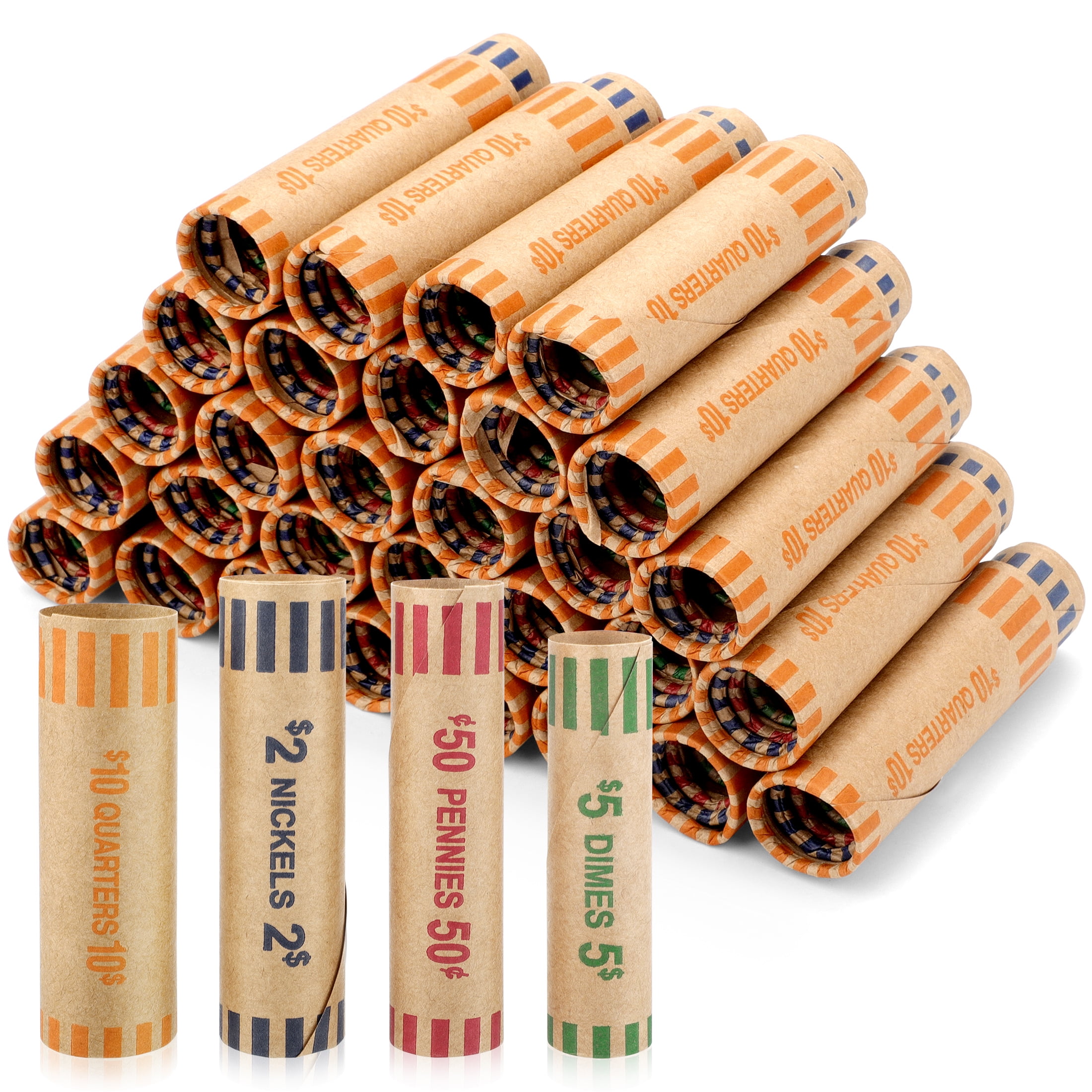 TSV 128pcs Assorted Coin Wrappers Rolls, Durable Preformed Paper Coins ...