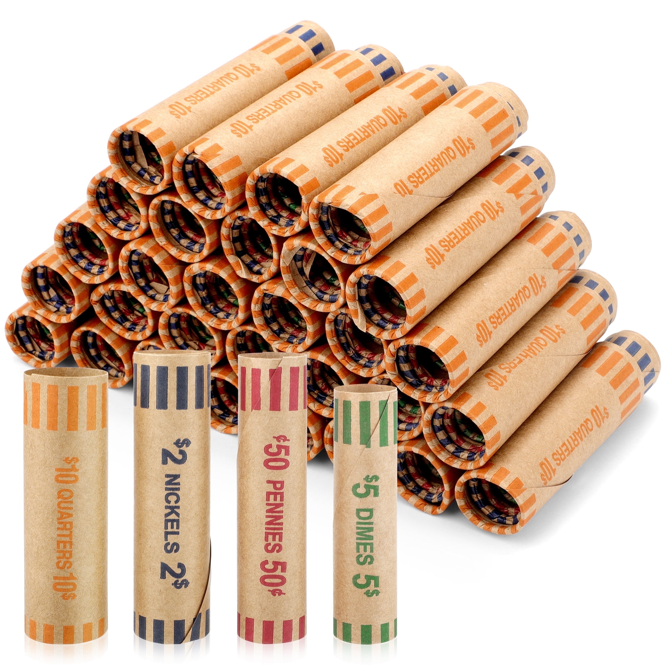 TSV Coin Wrappers Set 128 Pieces Assorted Paper Coin Roll Tubes for ...