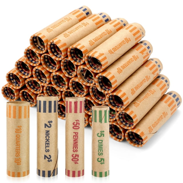 TSV 128pcs Assorted Coin Wrappers Rolls, Durable Preformed Paper Coins ...