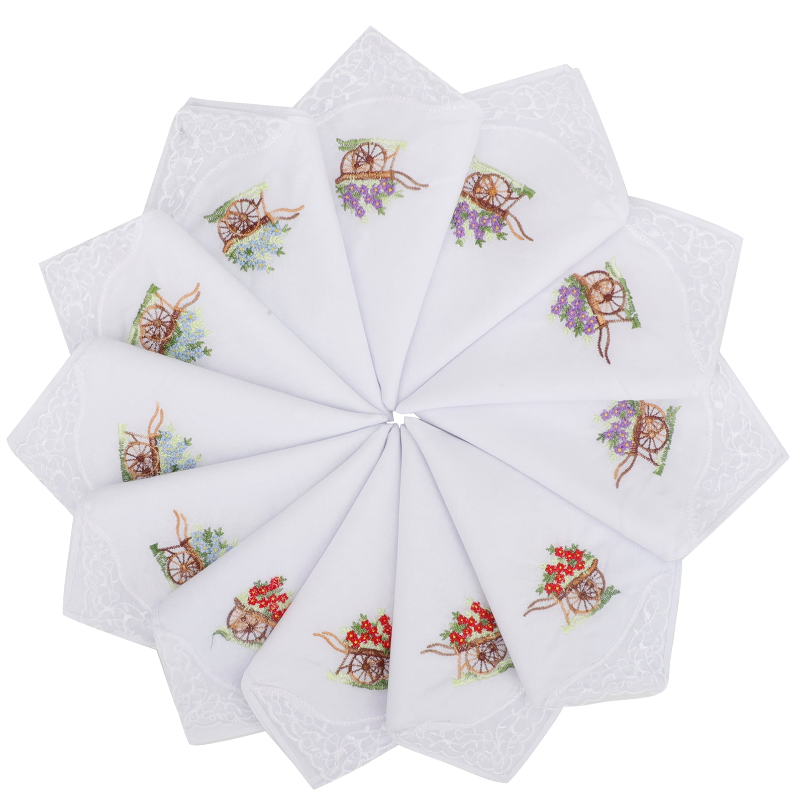 TSV 12pcs Handkerchiefs for Women, 11 x 11" Classic Floral Embroidered ...
