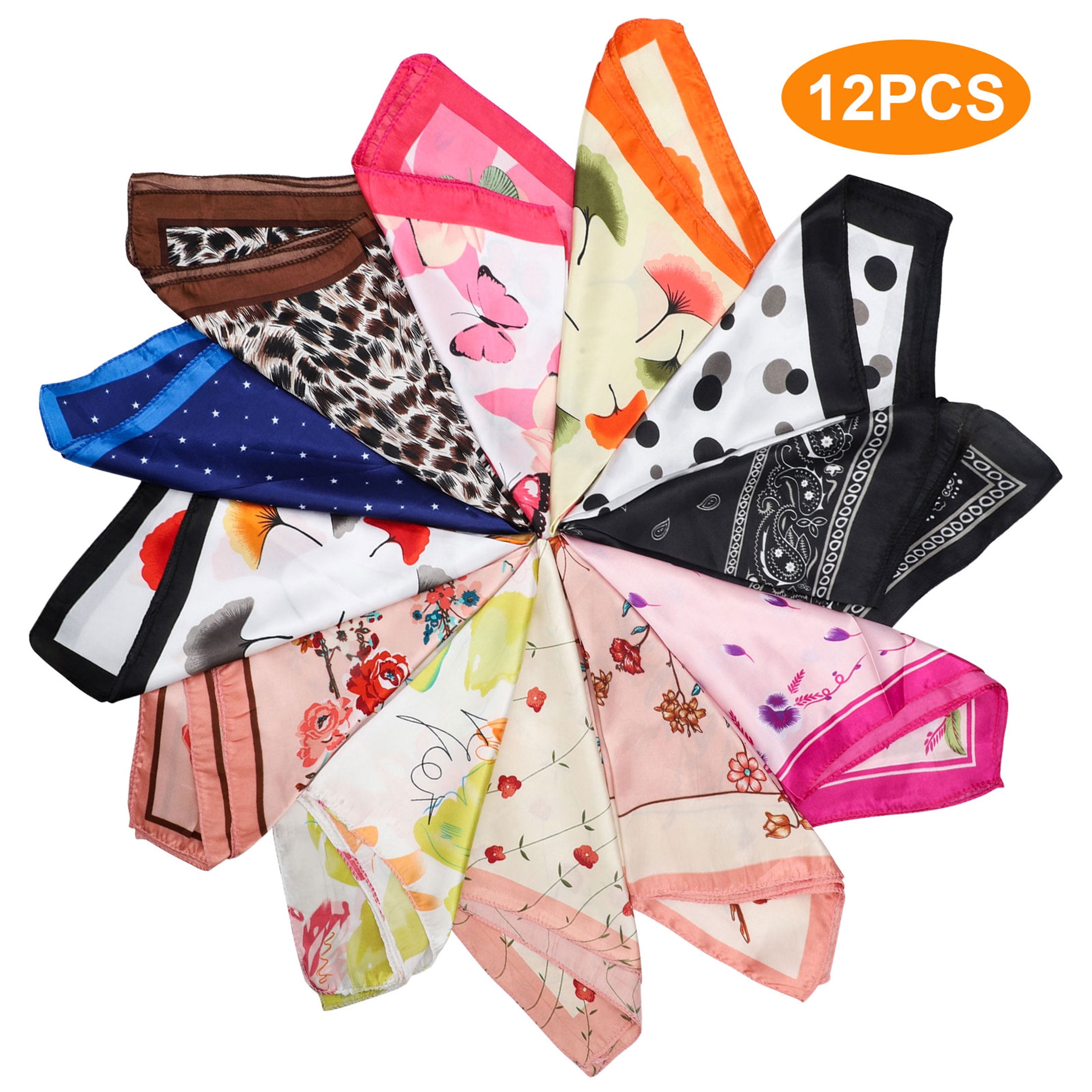 TSV 12pcs Women’s Head Scarves, Square Neck Hair Handkerchief Bandanas ...