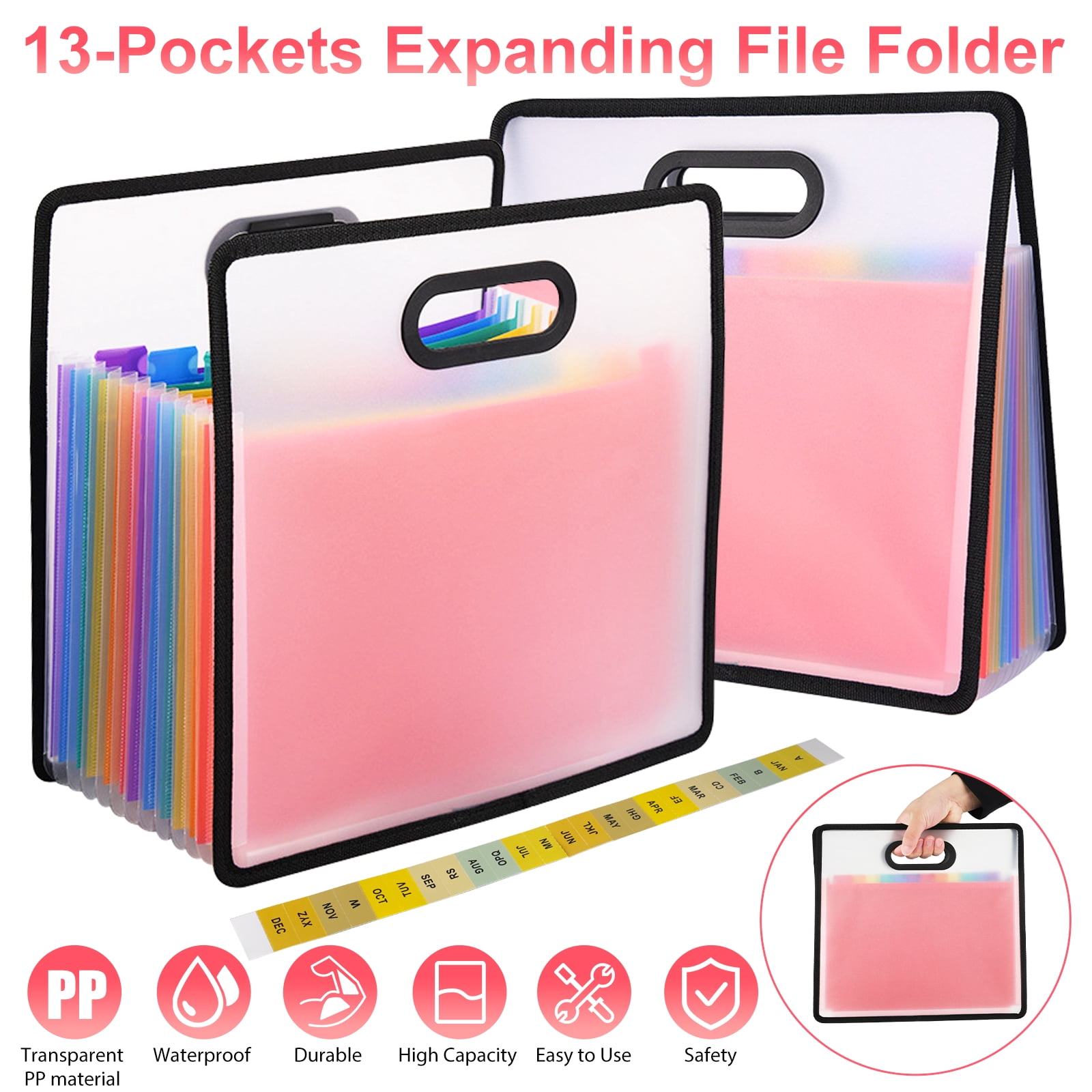 TSV 13 Pockets Expanding File Folder with Handle, Letter/A4 Paper ...